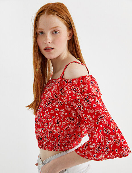 Koton Ole Genç Kız Şal Desenli Bluz Fırfırlı