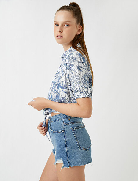 Koton Ole Genç Kız Desenli Gömlek Önden Bağlamalı Koton Ole Genç Kız Desenli Gömlek Önden Bağlamalı