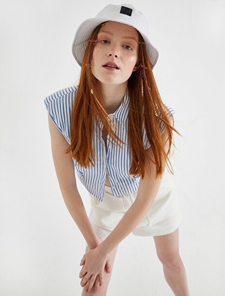 Koton Ole Genç Kız Çizgili Gömlek Kolsuz Pamuklu