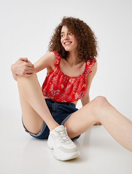 Koton Ole Genç Kız Crop Bluz Desenli Askılı