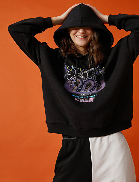 Koton Kadın Pamuklu Bisiklet Yaka Baskılı Sweatshirt Oversize