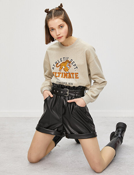 Koton Ole Genç Kız Pamuklu Bisiklet Yaka Yazılı Baskılı Sweatshirt