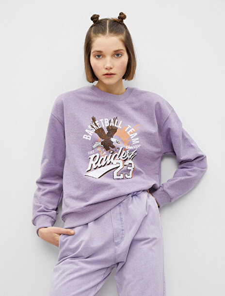 Koton Ole Genç Kız Pamuklu Bisiklet Yaka Baskılı Sweatshirt