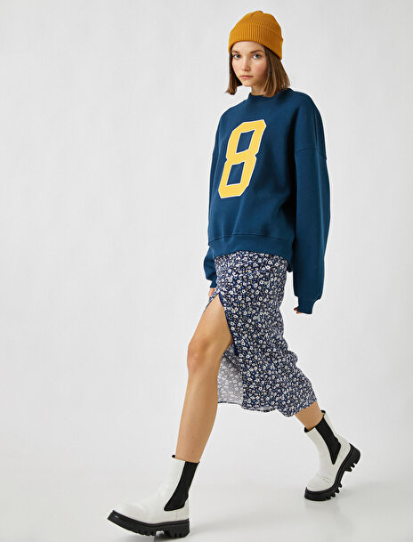 Koton Ole Genç Kız Çiçek Desenli Etek Midi Yırtmaçlı