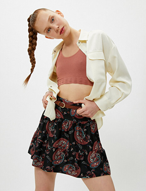 Koton Ole Genç Kız Şal Desenli Etek Mini