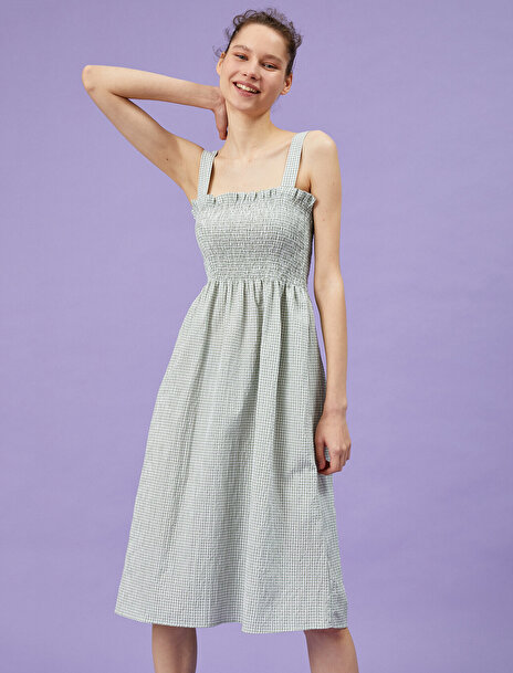 Koton Ole Genç Kız Kareli Elbise Askılı Pamuklu