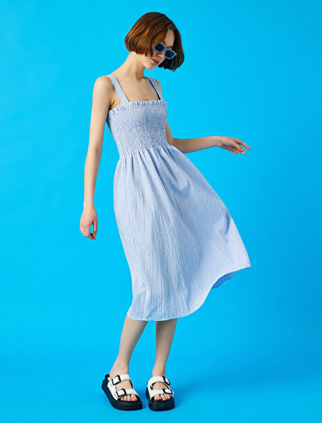 Koton Kadın Kareli Elbise Askılı Pamuklu