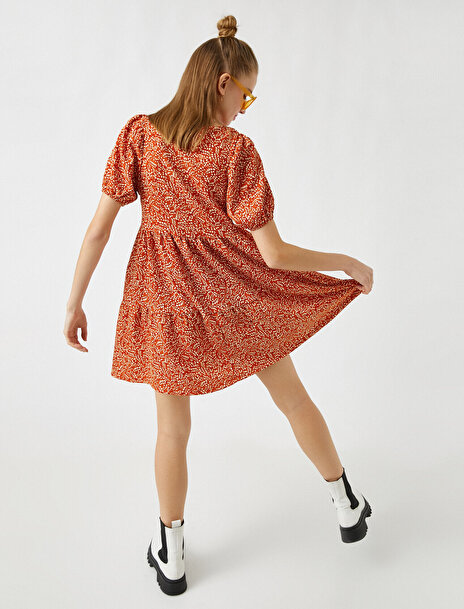 Koton Ole Genç Kız Balon Kollu Puantiyeli Fırfırlı Elbise