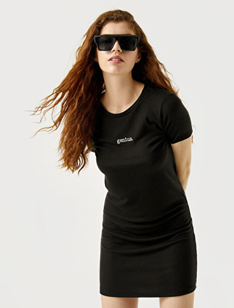 Koton Ole Genç Kız Ribanalı Yazılı Mini Elbise