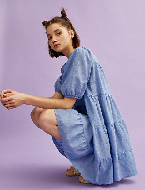 Koton Ole Genç Kız Balon Kol Elbise Pamuklu Kısa Kollu