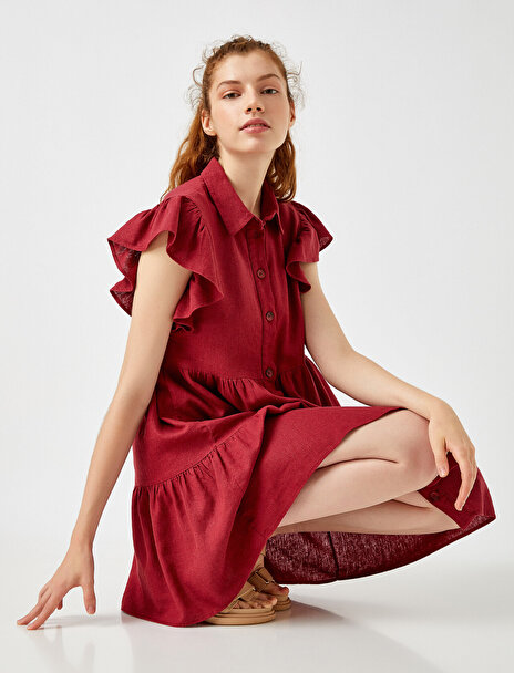 Koton Ole Genç Kız Keten Elbise Fırfırlı