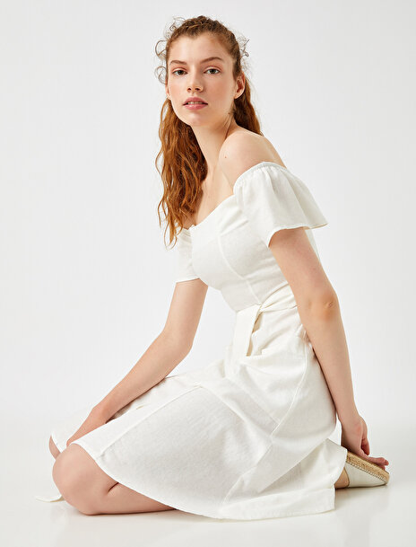 Koton Ole Genç Kız Keten Elbise Kısa Kollu Kuşaklı Koton Ole Genç Kız Keten Elbise Kısa Kollu Kuşaklı