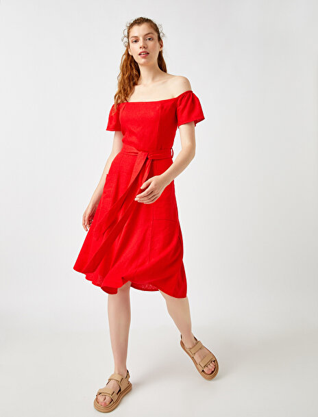 Koton Ole Genç Kız Keten Elbise Kısa Kollu Kuşaklı Koton Ole Genç Kız Keten Elbise Kısa Kollu Kuşaklı