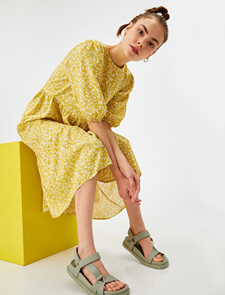 Koton Kadın Çiçekli Yazlık Elbise Bisiklet Yaka