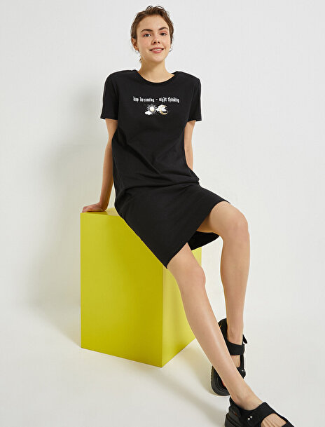 Koton Ole Genç Kız Baskılı Elbise Kısa Kollu Bisiklet Yaka