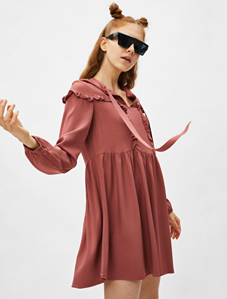 Koton Ole Genç Kız Uzun Kollu Fırfır Detaylı Elbise