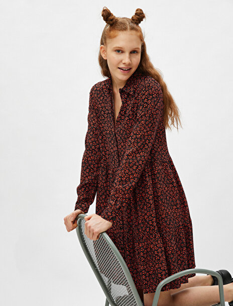 Koton Kadın Gömlek Yaka Uzun Kollu Çiçekli Kısa Elbise Koton Kadın Gömlek Yaka Uzun Kollu Çiçekli Kısa Elbise