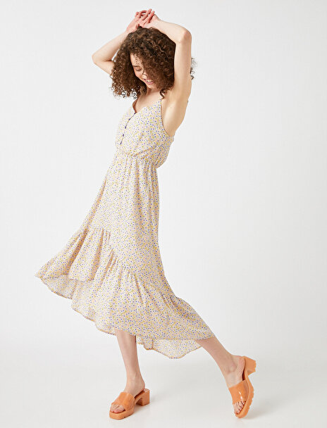 Koton Ole Genç Kız Desenli Elbise Asimetrik