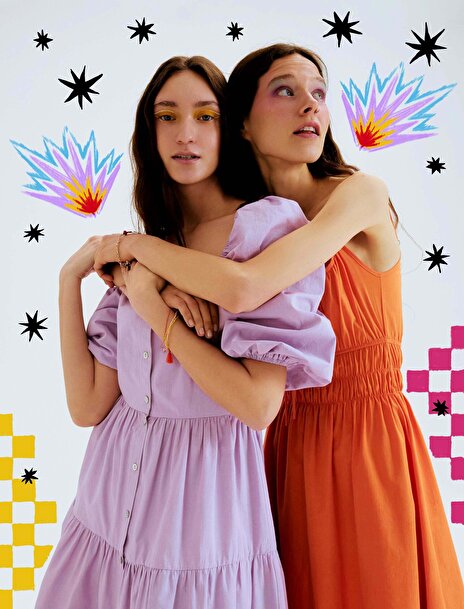 Koton Ole Genç Kız Poplin Balon Kollu Düğme Detaylı Elbise Koton Ole Genç Kız Poplin Balon Kollu Düğme Detaylı Elbise