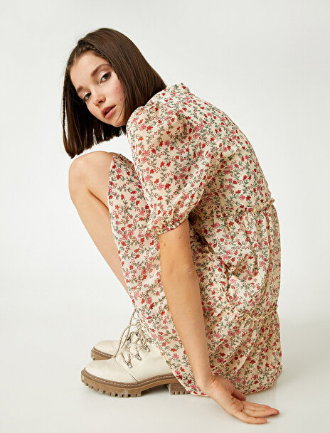 Koton Ole Genç Kız Çiçekli Kısa Kollu Mini Elbise