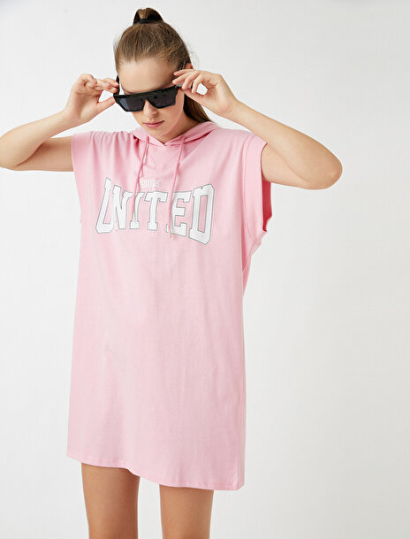 Koton Ole Genç Kız Kapüşonlu Sıfır Kol Elbise Baskılı