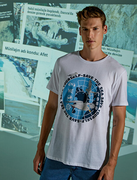 Koton Erkek Marmara Temalı Baskılı Tişört Pamuklu