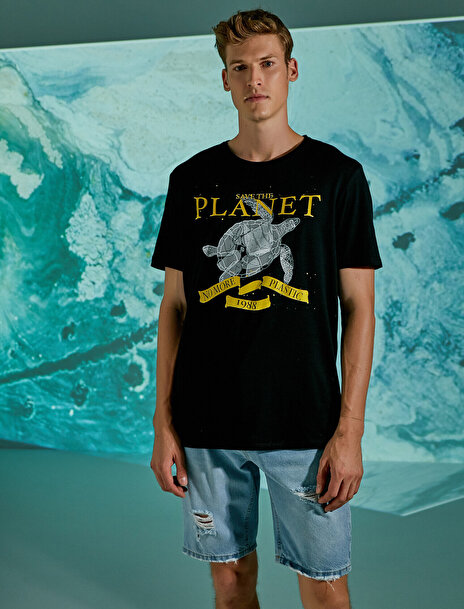 Koton Erkek Marmara Temalı Baskılı Tişört Pamuklu