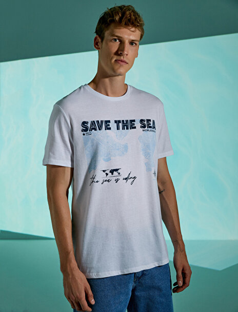 Koton Erkek Marmara Temalı Baskılı Tişört Pamuklu