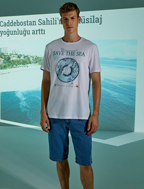 Koton Erkek Marmara Temalı Baskılı Tişört Pamuklu
