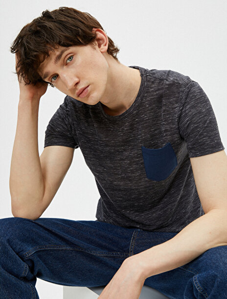 Koton Erkek Kısa Kollu Tişört Bisiklet Yaka Cepli