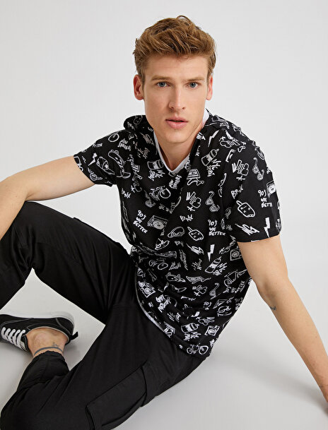 Koton Erkek Slim Fit Tişört Kısa Kollu Bisiklet Yaka Baskılı