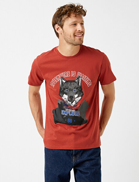 Koton Erkek Organik Pamuklu Baskili Tisört Bisiklet Yaka