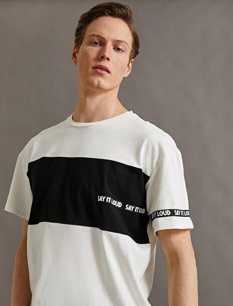 Koton Erkek Yazılı Tişört Kısa Kollu Pamuklu Oversize