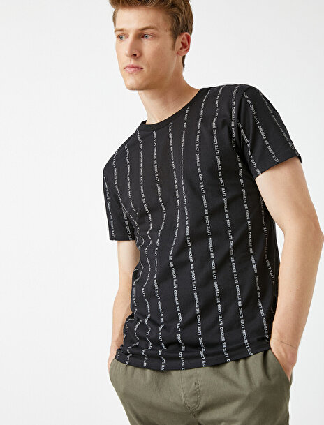 Koton Erkek Slim Fit Tişört Çizgili Bisiklet Yaka Pamuklu