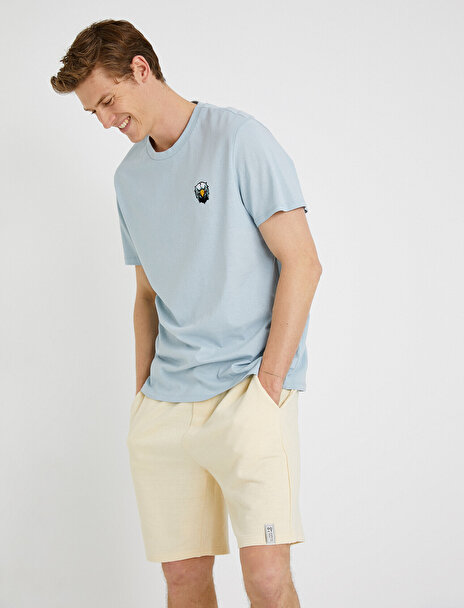 Koton Erkek Regular Fit Tişört Pamuklu Kısa Kollu İşlemeli