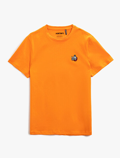 Koton Erkek Nakışlı Tişört Pamuklu Bisiklet Yaka