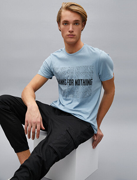 Koton Erkek Baskılı Tişört Kısa Kollu Bisiklet Yaka Pamuk