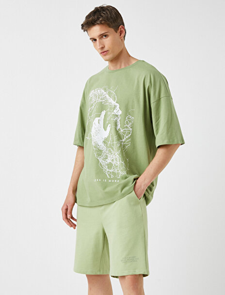 Koton Erkek Baskılı Tişört Bisiklet Yaka Kısa Kollu Pamuklu Oversize