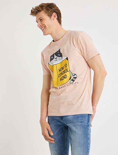 Koton Erkek Slim Fit Tişört Baskılı Bisiklet Yaka Pamuklu