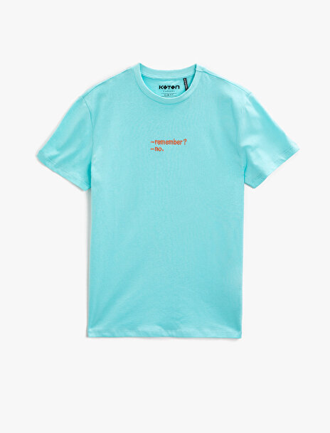 Koton Erkek Slim Fit Tişört Yazı İşlemeli Kısa Kollu Pamuklu