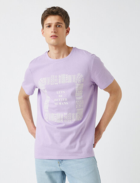 Koton Erkek Baskılı Tişört Bisiklet Yaka Pamuklu Oversize