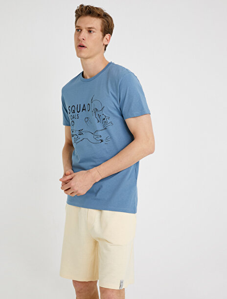 Koton Erkek Slim Fit Tişört Kısa Kollu Bisiklet Yaka Baskılı