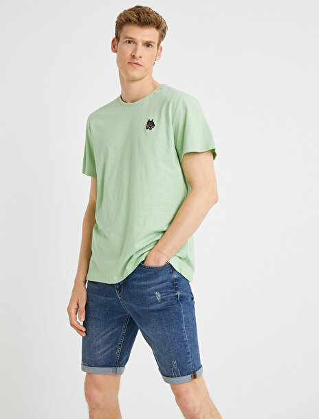Koton Erkek Regular Fit Tişört Pamuklu Kısa Kollu İşlemeli