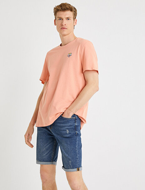 Koton Erkek Regular Fit Tişört Pamuklu Kısa Kollu İşlemeli