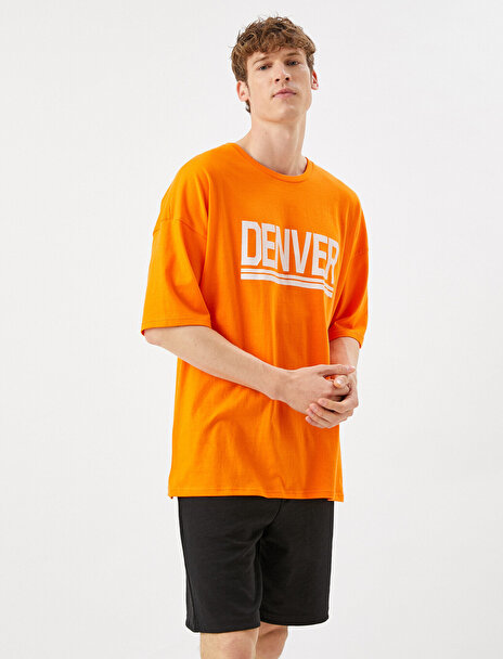 Koton Erkek Baskılı Tişört Bisiklet Yaka Pamuklu Oversize