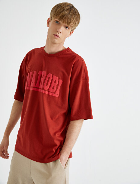 Koton Erkek Sloganlı Tişört Pamuklu Oversize