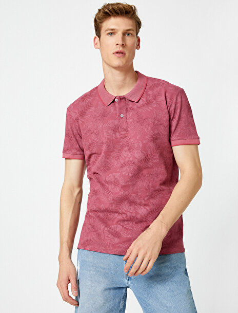 Koton Erkek Polo Yaka Tişört Desenli Pamuklu Kısa Kollu