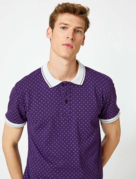 Koton Erkek Polo Yaka Tişört Desenli Pamuklu Kısa Kollu