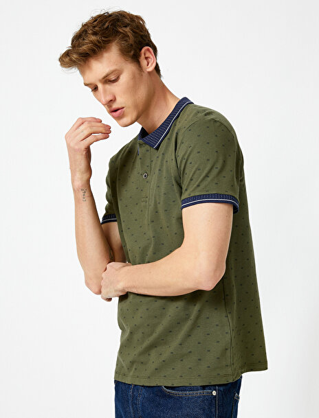 Koton Erkek Polo Yaka Tişört Desenli Pamuklu Kısa Kollu