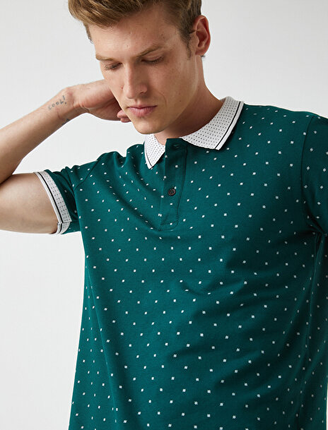 Koton Erkek Polo Yaka Tişört Desenli  Pamuklu